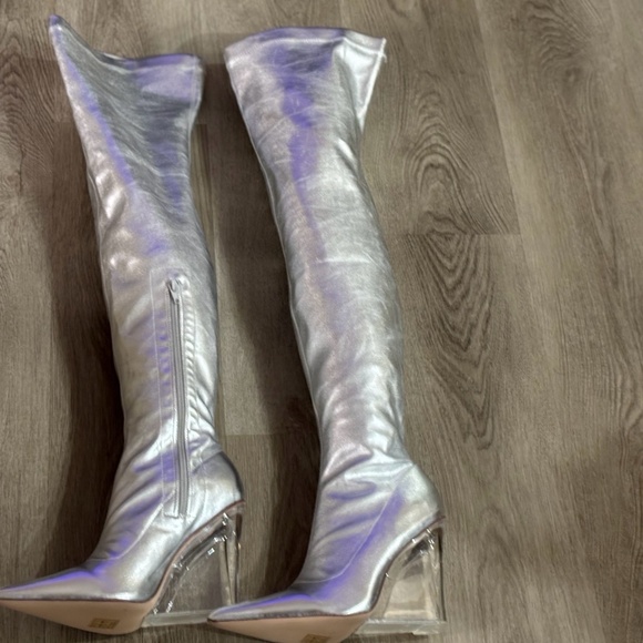 Shoes | Silver Thigh High Boots | Poshmark